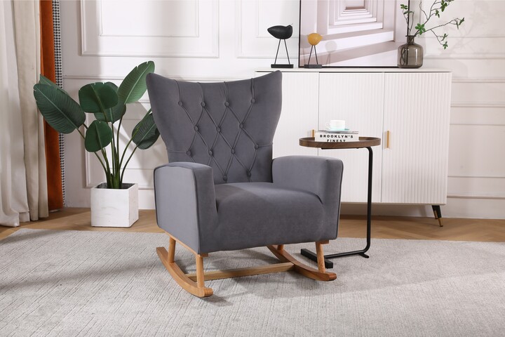 NINEDIN Velvet Tufted Rocking Chair for Livingroom High Back Accent ...
