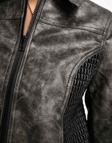 Reclaimed Vintage shrunken moto jacket with ribbed inserts in washed ...