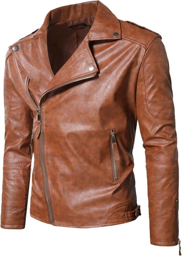 Generic Leather Jacket Men's Fashion Casual Slim Fit Plain Motorcycle ...