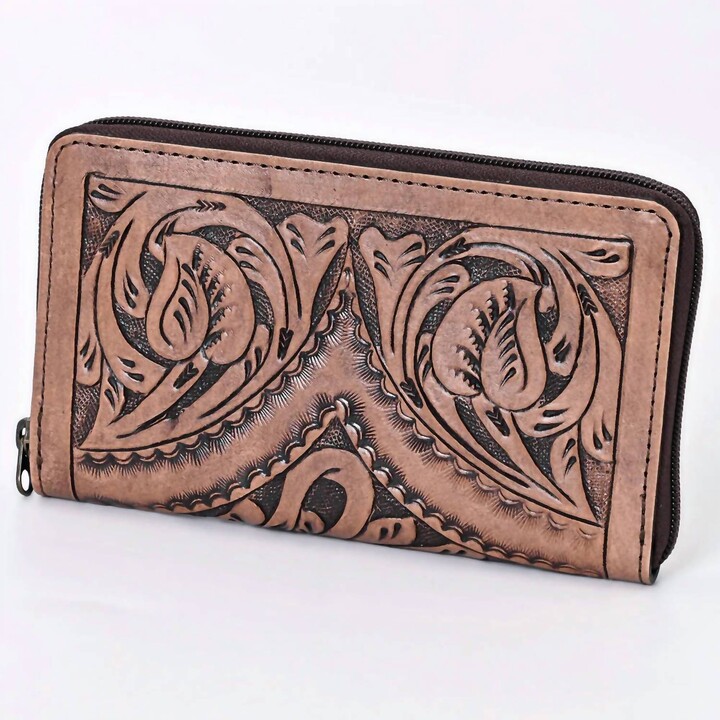 American Darling Women's Tanya Tooled Leather Zip Wallet In Brown ...