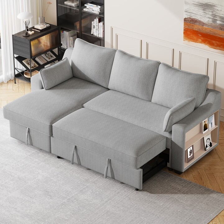 VIVIADORE 90'' L-Shaped Sleeper Sofa, 3-Seater with Pull-Out Bed ...