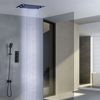 Juno Showers Juno Luxury Matte Black Rainfall 20 Inch Ceiling Mount LED ...