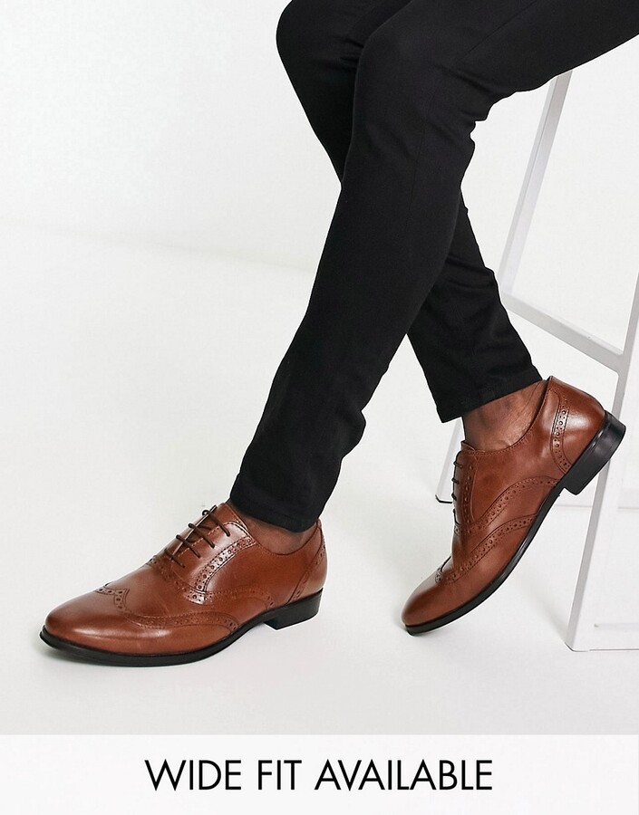 ASOS DESIGN oxford brogue shoes in tan leather - ShopStyle