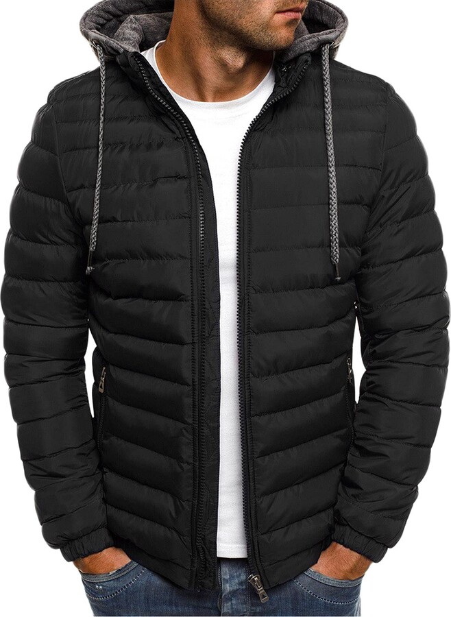 VESNIBA Men's Quilted Padded Hood Jacket Warm Winter Coat Hooded Puffer ...
