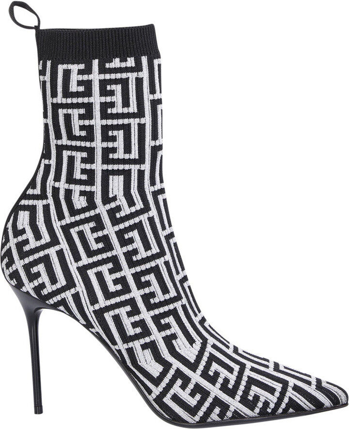 Balmain Skye Ankle Boot With Monogram. Made Of Stretch Knit, They Have ...