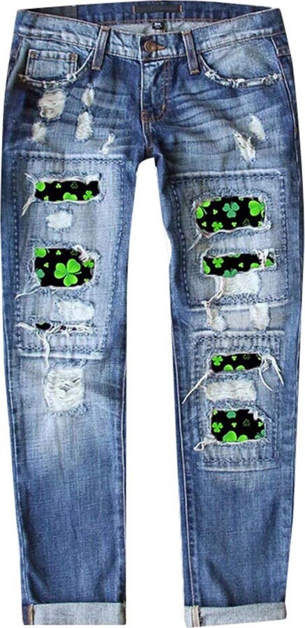 Corlidea Women's New Street Sampa Printed Perforated Straight Jeans ...