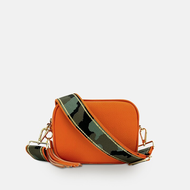 APATCHY LONDON Orange Leather Crossbody Bag With Orange & Gold Stripe ...