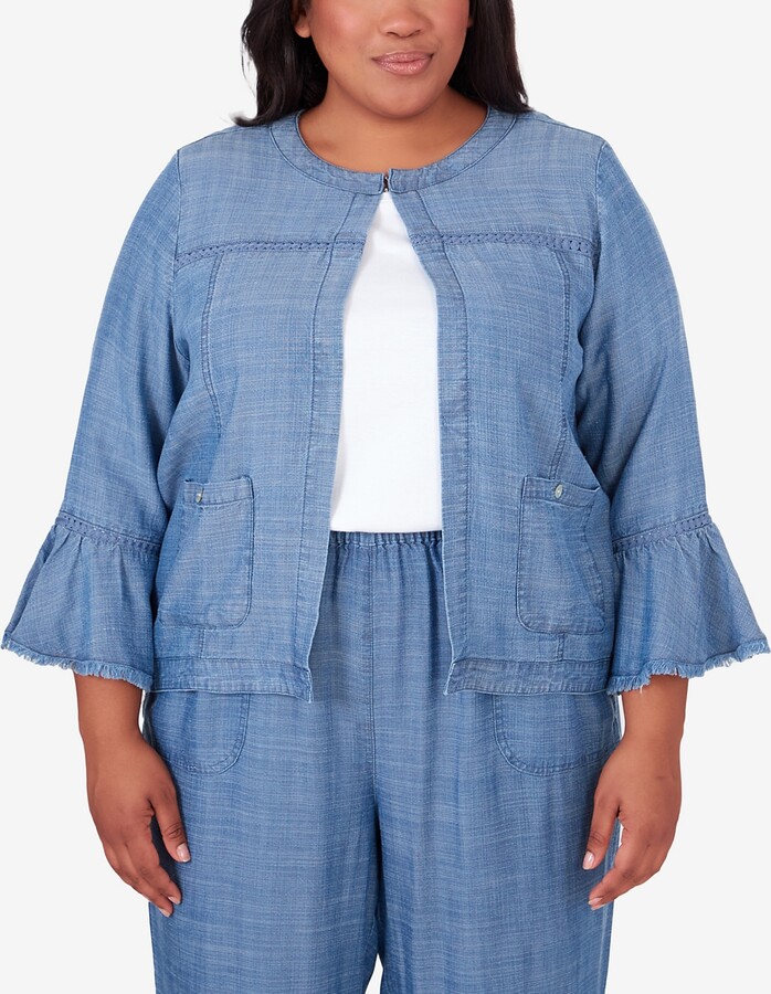 Alfred Dunner Plus Size Bayou Chambray 3/4 Sleeve Jacket - ShopStyle