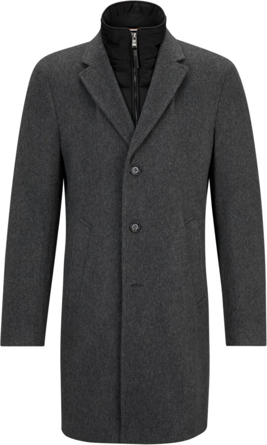 HUGO BOSS Wool-blend coat with zip-up inner - ShopStyle
