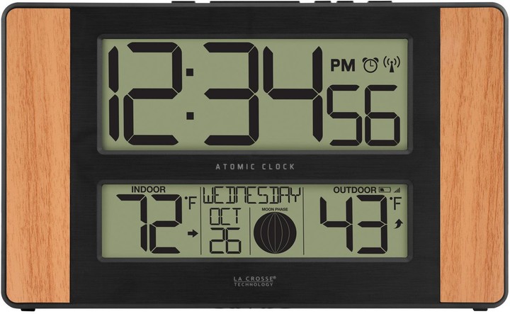 La Crosse Technology Atomic Digital Wall Clock with Wood Side Panels ...