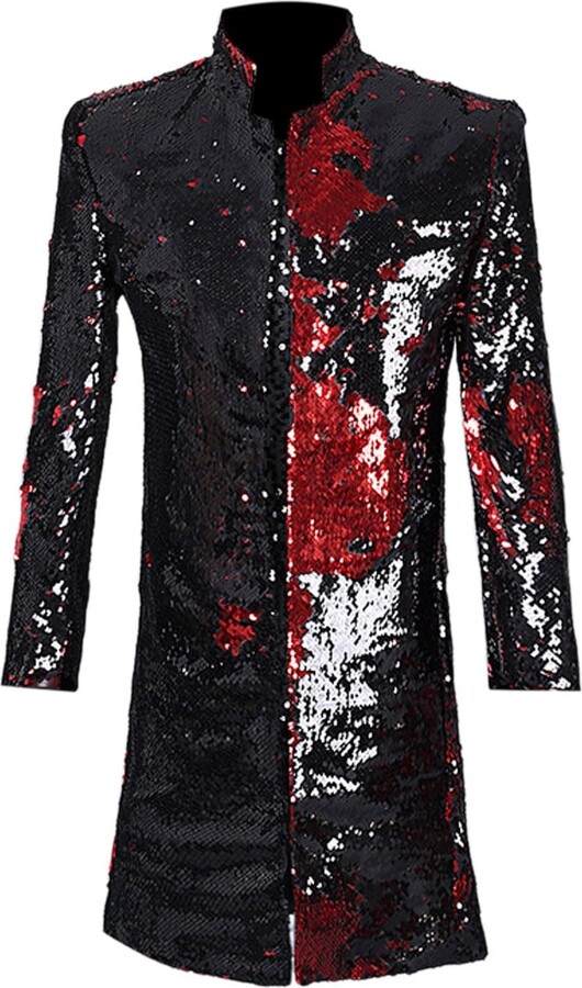 BIKETAFUWY Men's Long Sequin Jacket Costume Man Gothic Jacket Tail of ...