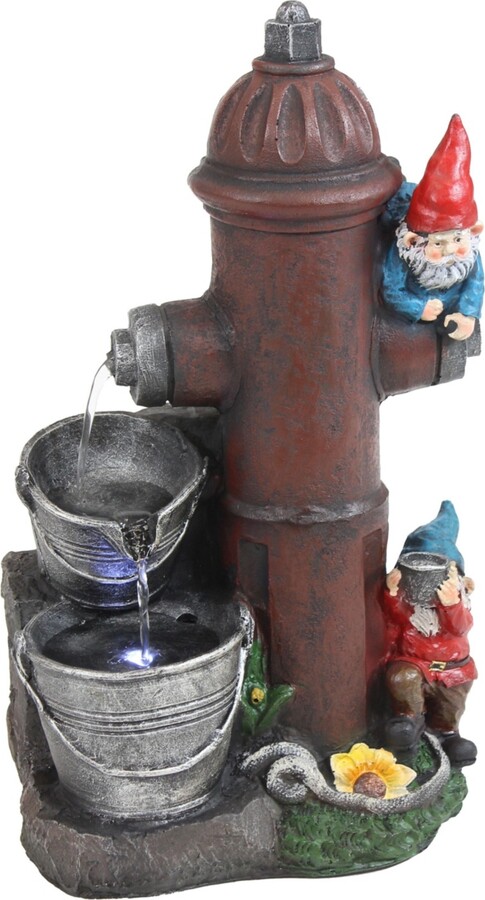 Sunnydaze Decor 16"H Electric Polyresin Gnomes Climbing Fire Hydrant ...
