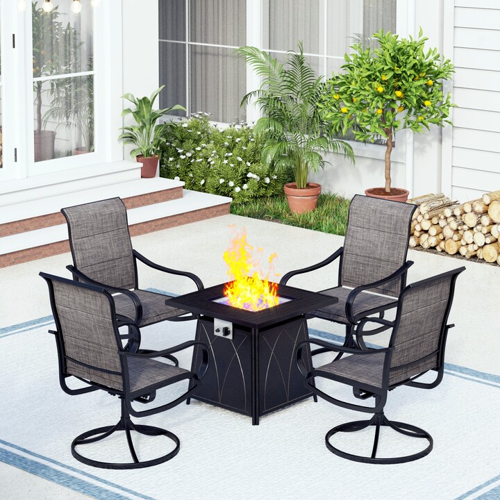 cocam 5-Piece Gas Fire Pit Table Set 28" Square TerraFab Fire Pit Table ...