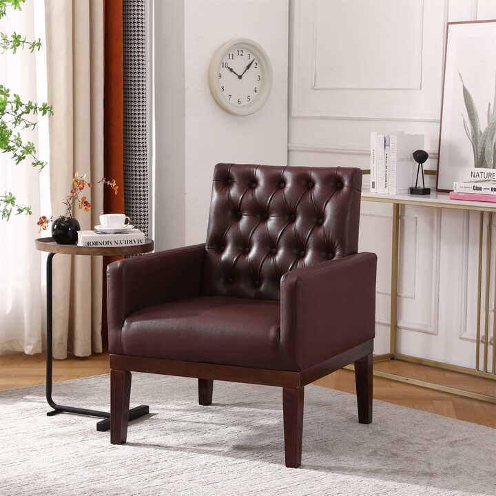 TONWIN PU Leather Upholstered Lounge Sofa Armchair Wooden Legs Button ...