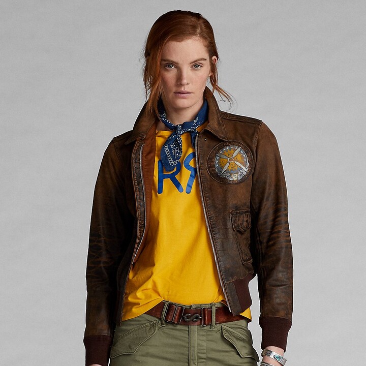 Double RL Ralph Lauren Leather Bomber Jacket - ShopStyle