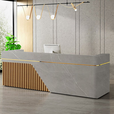Mercer41 Timmon Rectangular Laminate Reception Desk with Filing Cabinet ...