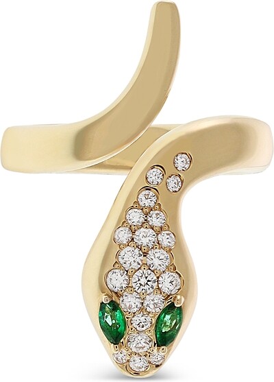 Crivelli 18K Yellow Gold Serpent Diamond & Emerald Snake Wrap Ring ...
