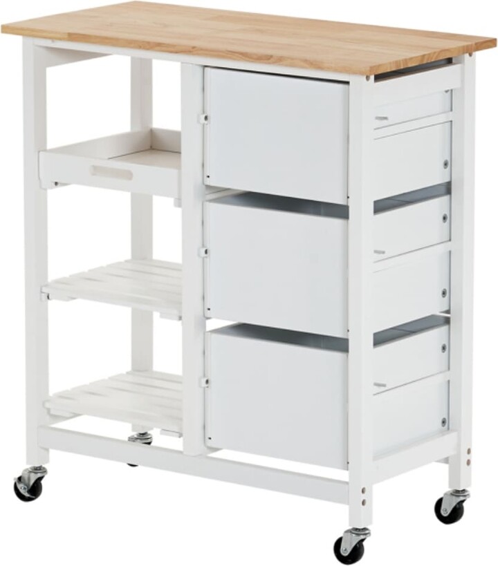 Three Drawers Three Layers Black Handle Rubber Wood Log Color Table ...