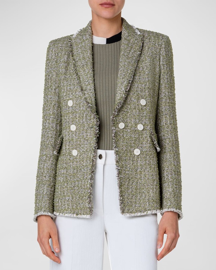 Akris Punto Double-Breasted Illusion Tweed Blazer Jacket - ShopStyle