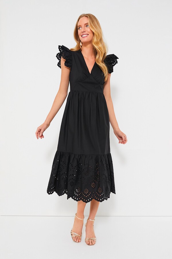 Hyacinth House Black Eyelet Marshall Midi Dress - ShopStyle