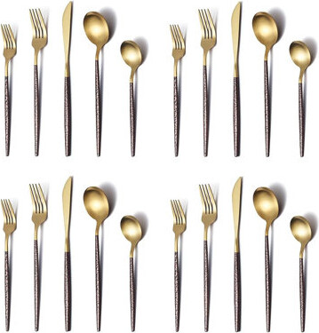 Mercer41 40-Piece Modern Silverware Set With Moon Surface Handles And ...