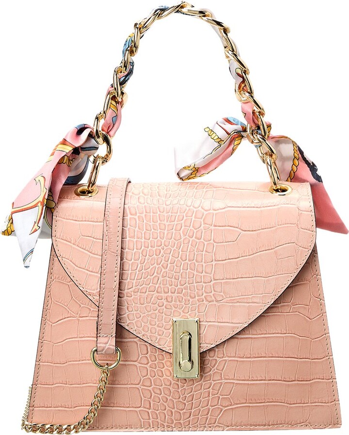 Italian Leather Top Handle Croc-Embossed Shoulder Bag - ShopStyle