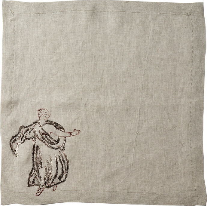 Maji Atelier Relief Dance, Hand-Embroidered Linen Napkin Set Of Two ...