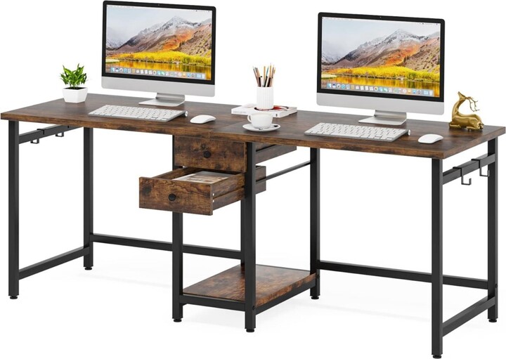 Tribesigns 79 Inch Extra Long Desk, Double Desk with 2 Drawers, Two ...