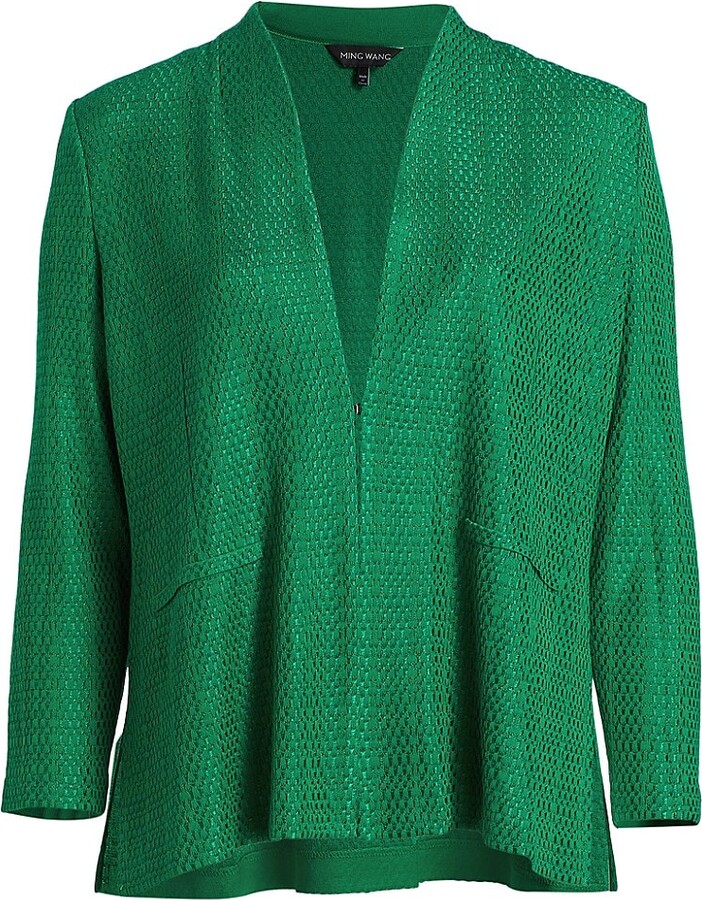 Ming Wang Textured Knit Mandarin Jacket - ShopStyle Blazers
