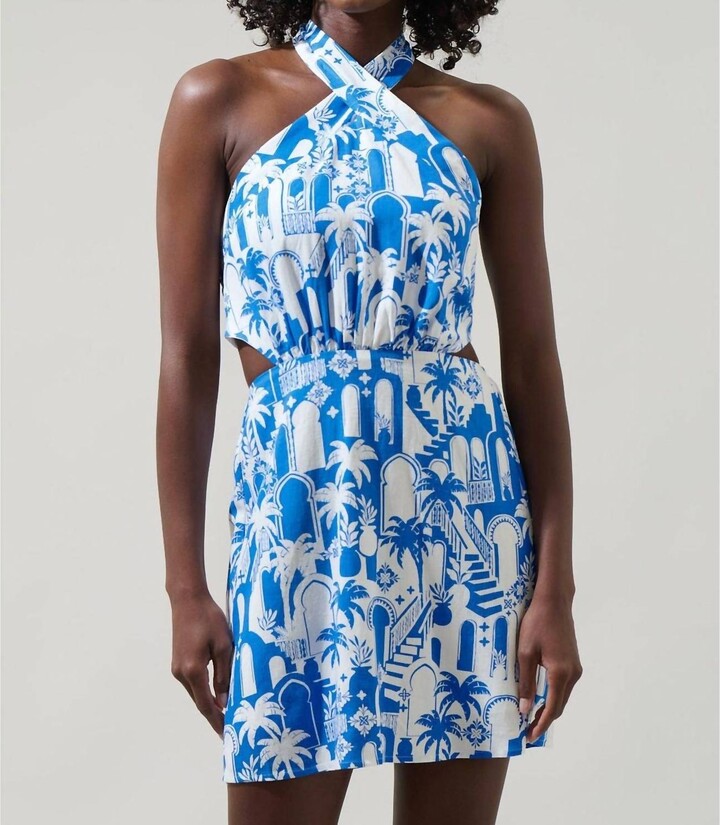 Sugar Lips Nala Delta Halter Mini Dress In White-Blue - ShopStyle