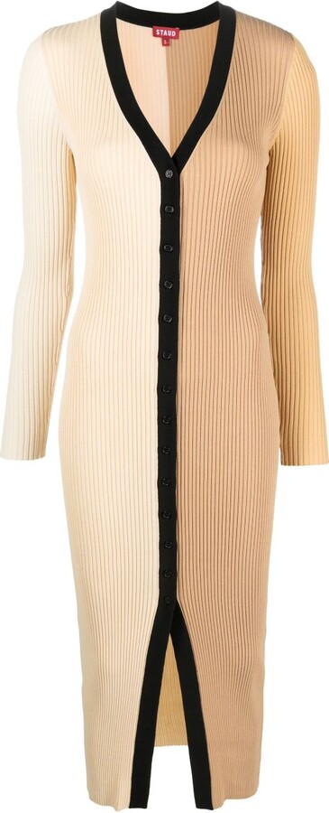 STAUD Neutral Shoko Ribbed Midi Dress - ShopStyle