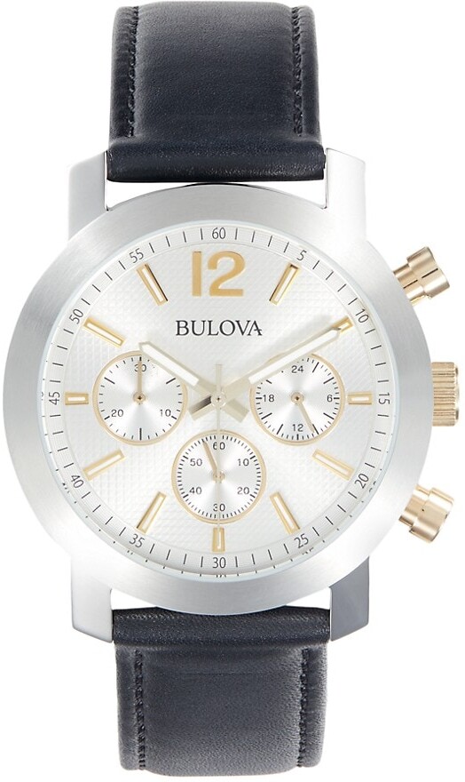 Bulova Stainless Steel Leather-Strap Chronograph Watch - ShopStyle