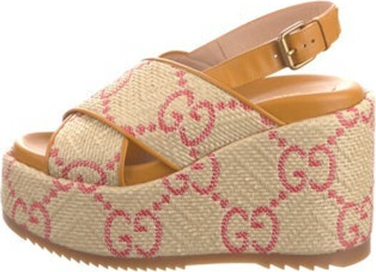 Gucci Jumbo GG Raffia Slingback Sandals - ShopStyle