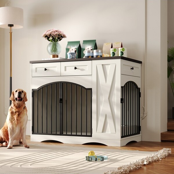 Garvee 43" Dog Crate Furniture, Chew-Resistant Indoor Dog Kennel with ...