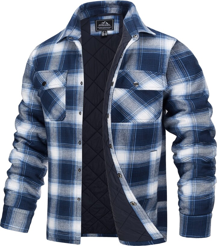 TACVASEN Quilted Lumberjack Shirts Men Padded Work Shirt Cotton Plaid ...