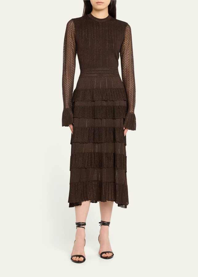 Lela Rose Piper Knit Maxi Dress with Tiered Ruffle Detail - ShopStyle