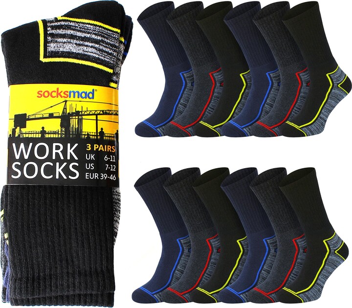Socksmad 12 Pack Mens Work Socks - Thick Boot Socks for Men - Cushioned ...