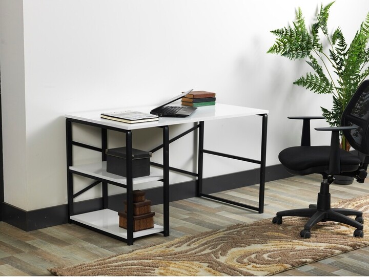 EDWINRAY Modern Rectangular Desk with Storage Shelves, Corner Computer ...