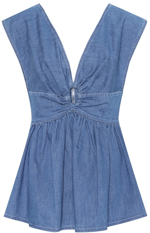 Stella McCartney Flared denim keyhole top - ShopStyle