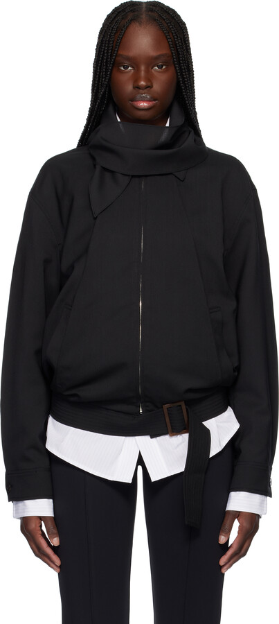Recto Black Scarf Detail Harrington Jacket - ShopStyle