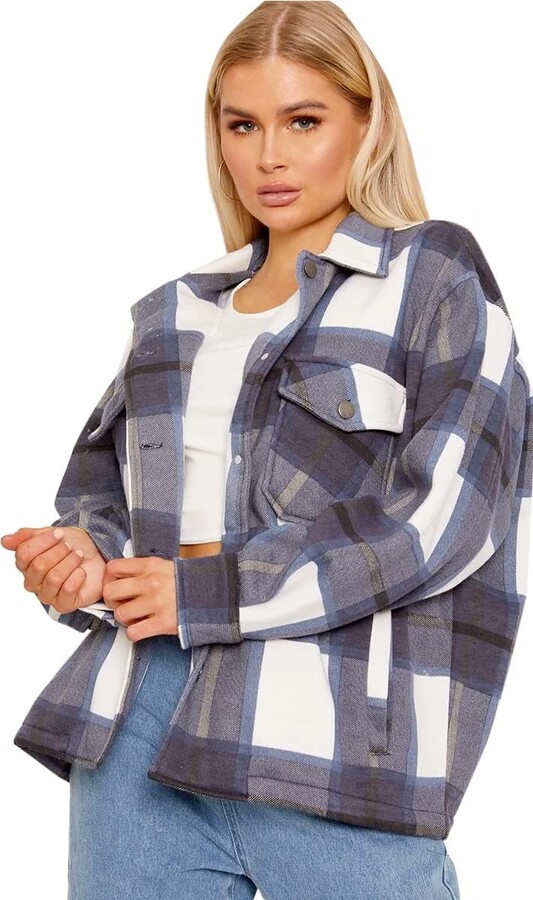 shelikes Women’s Checked Shirt Long Sleeves Oversize Baggy Boyfriend ...