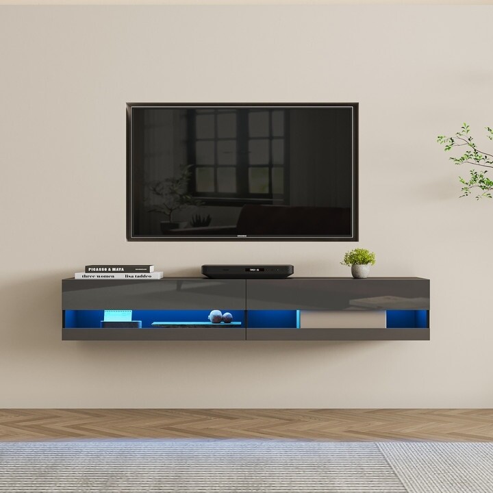 RASOO Wall-Mounted Floating TV Stand with LED Lights and Multi ...