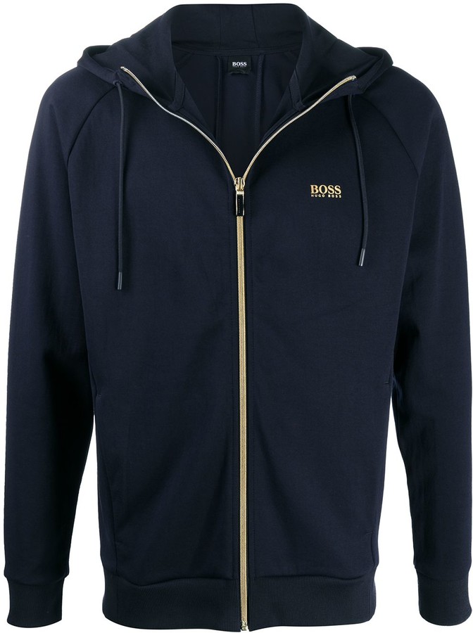 HUGO BOSS Logo-Print Zip-Up Hoodie - ShopStyle