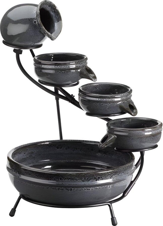 Primrose Cascading Bowls 'Aphrodite' Solar Ceramic Water Feature H49cm ...