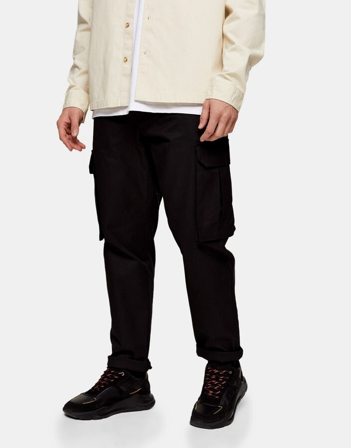 Topman belted cargo pants in black - ShopStyle