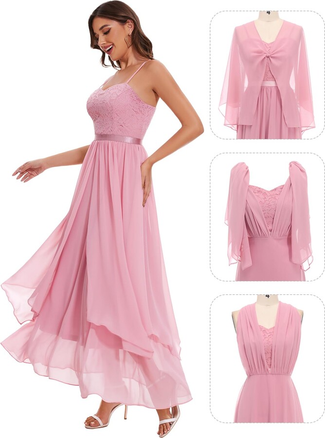 HomRain Women Pink Bridemaid for Wedding Guest Prom V-neck Empire Line ...