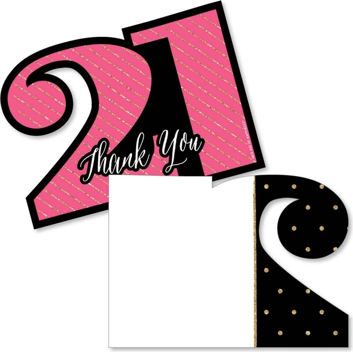 Big Dot of Happiness Finally 21 Girl - Shaped Thank You Cards - 21st ...