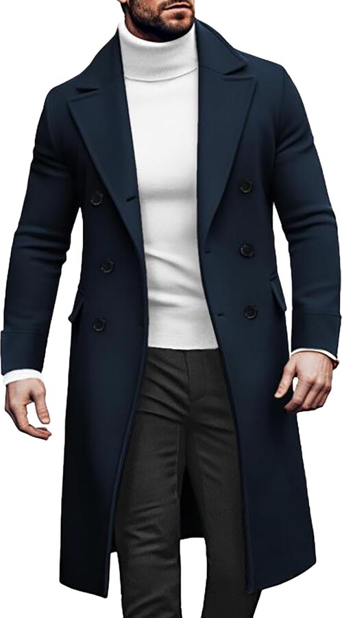 Generic Men Coat Winter Men's Winter Wool Coat Trench Mid Length ...