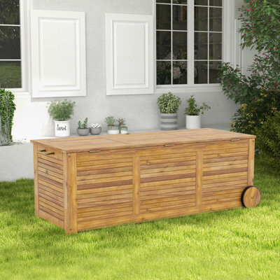 ONFRJFVR 48 Gallons Water Resistant Acacia Solid Wood Storage Bench ...