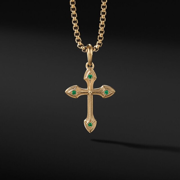 David Yurman Gothic Cross Amulet in 18K Yellow Gold with Emeralds in ...